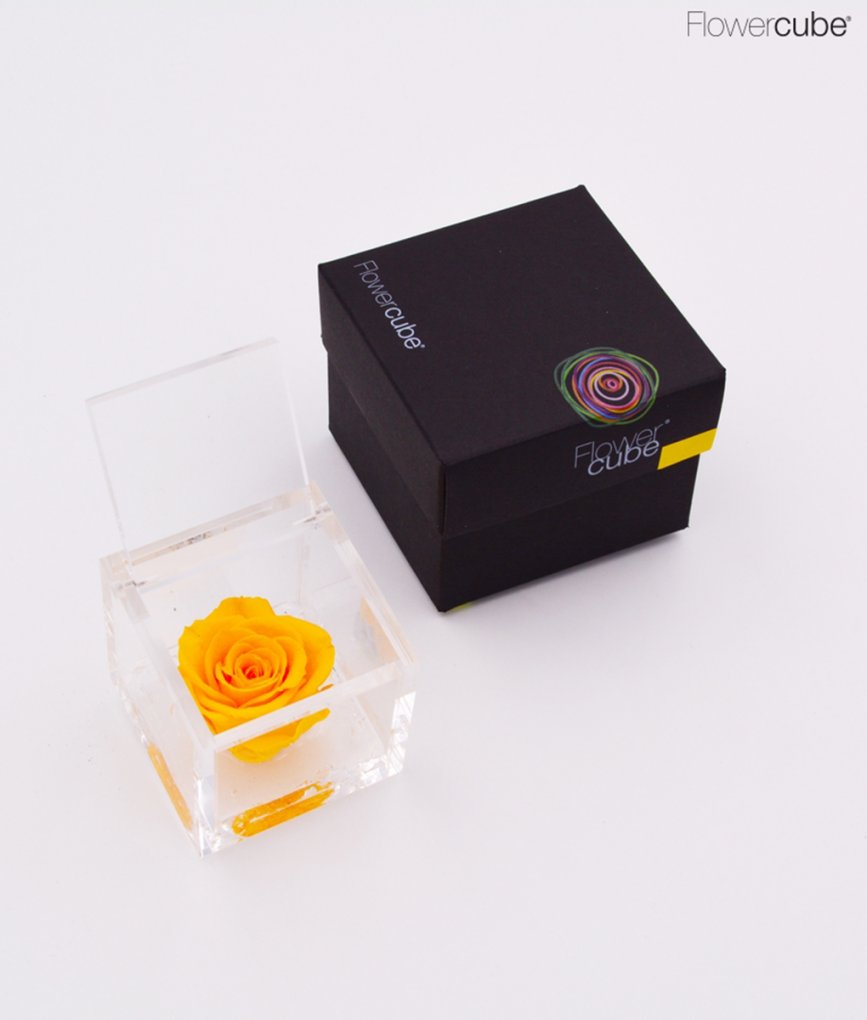 Yellow Eternal Rose Cube